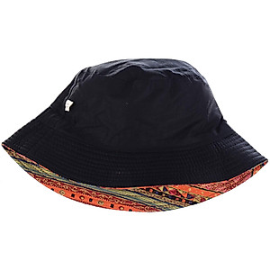 BYOS Fashion Cotton Unisex Summer Printed Bucket Sun Hat Cap, Various Patterns Available (Hippie Patch Multi Red)