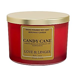 Peppermint Candle | Christmas Candles | Luxury Soy & Beeswax Candles for Home | 16 oz. Large Jar 3 Wick Candle | Candy Cane Candles | Winter Candle | Holiday Candle