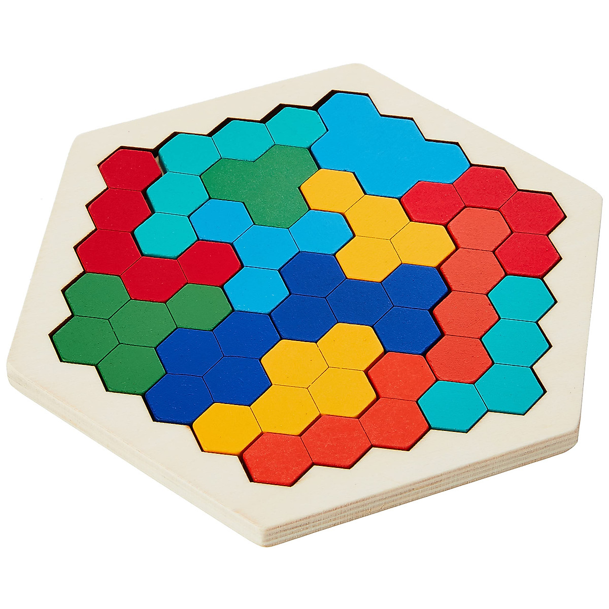 Coogam Wooden Hexagon Puzzle for Kid Adults - Shape Pattern Block Tangram Brain Teaser Toy Geometry Logic IQ Game STEM Montessori Educational Gift for All Ages Challenge