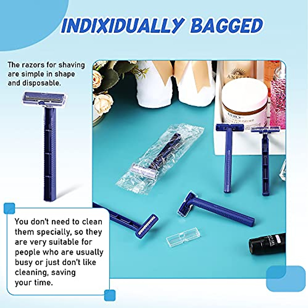 Twin Blade Razors for Men Stainless Steel Men Razors Disposable Plastic Men Shaving Razors Multipurpose Portable Shave Razor Manual Men's Disposable Razors for Bathing Hotel Travel (200 Pieces)