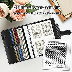 Sfocgoi 100 Envelopes Money Saving Challenge, 2025 A5 Money Saving Budget Binder, Savings Challenges Book and Digital Stickers, Easy and Fun Way to Save $5,050,Suitable for offices, homes (Black)
