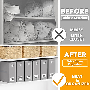 SpaceAid 6 Pack Bed Sheet Organizers and Storage, Foldable Sheet Organizer with Window for Linen Closet, Sheets Set Folder Keeper for Queen & King Size Bedding Storage (Gray)