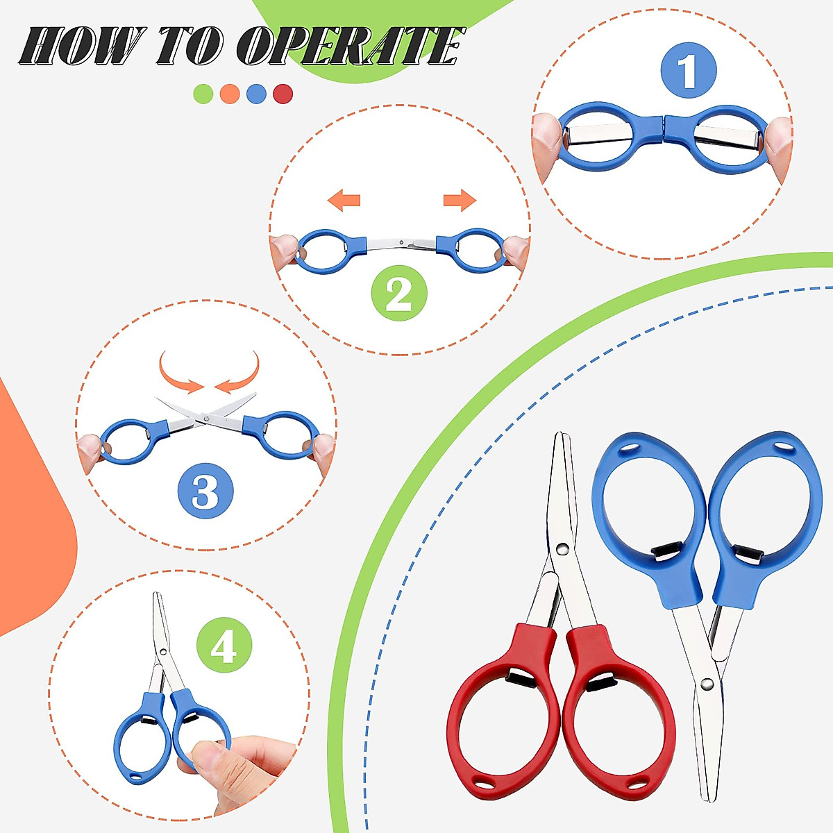 8Pcs Stainless Steel Scissors Folding Christmas Mini Scissor Anti Rust Portable Keychain Scissors Small Glasses Shaped Compact Shear Telescopic Cutter for Travel School Office