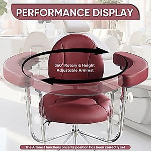 Viviange Ergonomic Dental Saddle Stool - Adjustable Rolling Dentist Chair with Back Support for Hygienists, Assistants - Medical Office & Salon Use -Red