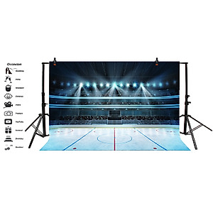 Baocicco 10x6.5ft Hockey Stadium Backdrop Vinyl Photography Background Ice Rink Stage Lights Shiny Halos Stadium Spotlight School Sports Meeting Activity Children Adult Portrait Photo Studio