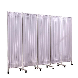 3/4/5/6/7-Panel White Partition Screen, Commercial Hospital Curtain Room Divider for Doctors/Nurse Office/Beauty Salon, Portable Mobile Temporary Wall (Color : White, Size : 5 Panel-250cm Wide