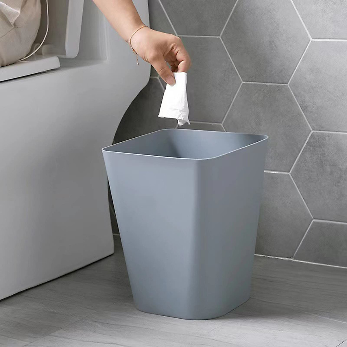 Yirepny Trash Can, Garbage Can, Simple Style Square Garbage Bin, Kitchen Waste Bin Storage Bucket Home Improvement for Cupboard, Bedroom, Bathroom, Living Room, Office, Camping Grey L