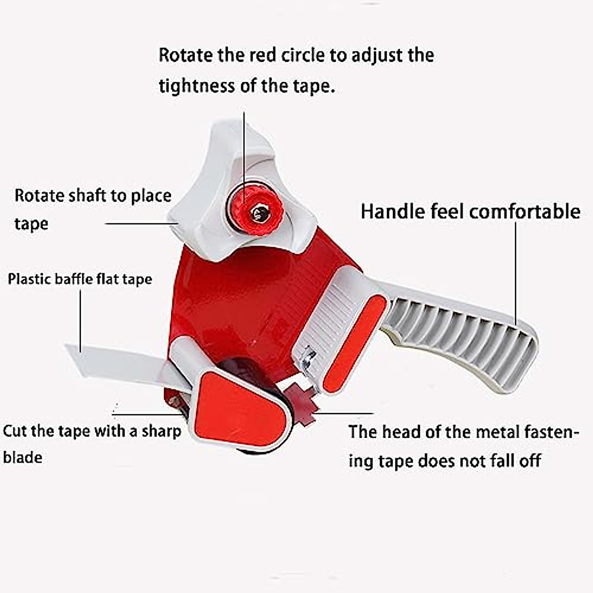 ROSEUP Packing Tape Dispenser Gun with 2 Rolls Clear Tape, 2 Inch Tape Gun Dispenser with 2 Inch Carton Packing Tape, Lightweight Industrial Side Loading Tape Dispenser, Red