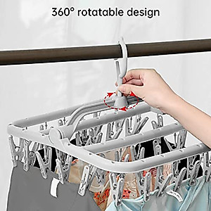 Gcroet Sock Dryer Folding Clothes Drying Rack Rotatable Plastic Underwear Hanger with 32 Windproof Clips Sock Dryer,Sock Hanger,Clothes Drying Hanger,Folding Sock Hanger,Clothes Drying Rack Clips