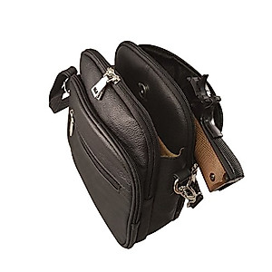 Roma Leathers Square Leather Cross body Bag Men & Women Conceal Carry Gun Purse (Black)