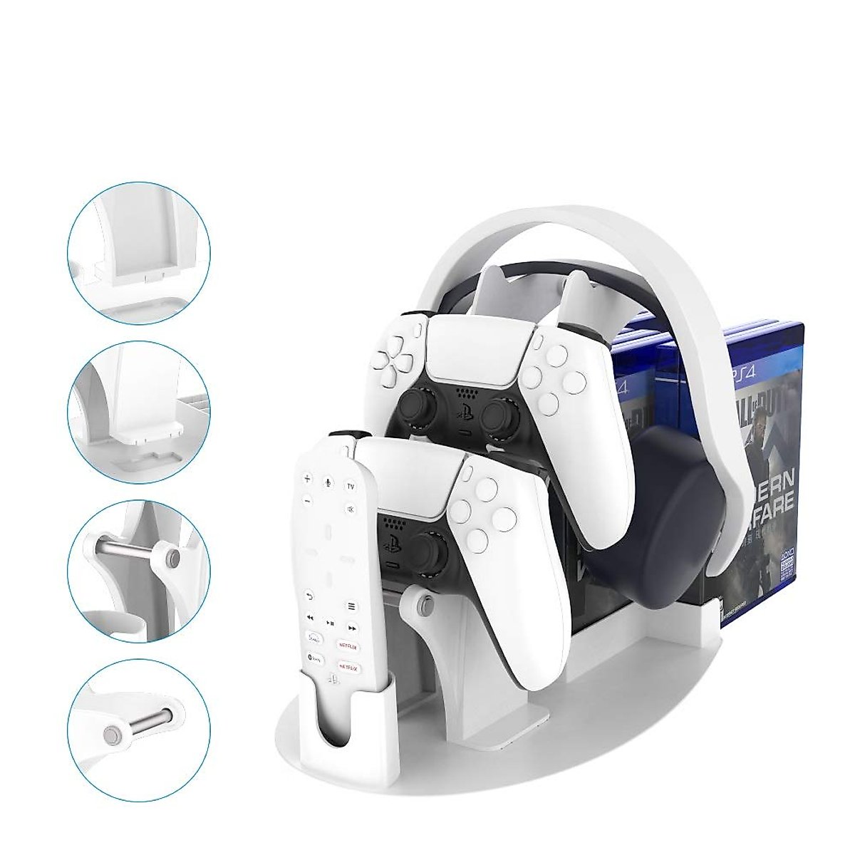 JOYTORN Controller Stand Holder for P5 Dualsense,Game Disc/Controller/Headphone Storage Rack for Xbox Series X|S,P5,Switch-White