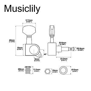 Musiclily 6-in-line Sealed Electric Guitar String Tuning Pegs Keys Machine Head Tuners Set Right Hand for Fender Strat Stratocaster Tele Telecaster Guitar, Black