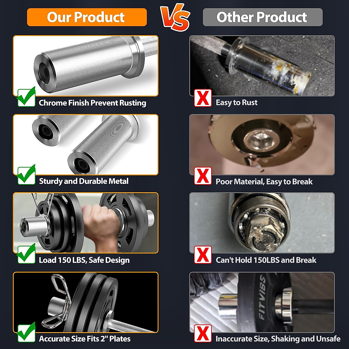 Uboway Olympic Dumbbell Handles: 20" Dumbbell Set for 2" Olympic Weight Plates, Weight Lifting Handles with 2 Pair of Spring Collars, Home Gym Accessories