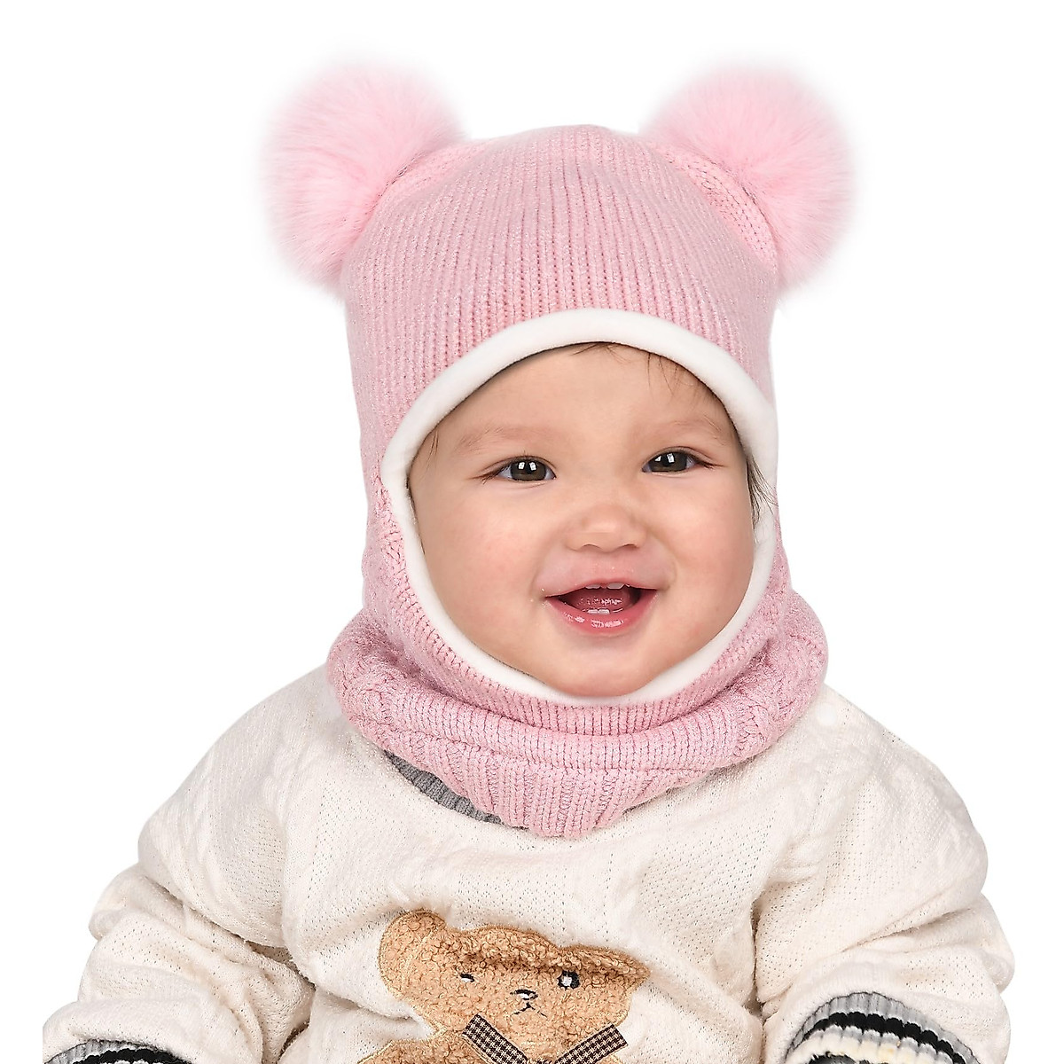 Camptrace Baby Toddler Winter Hat Scarf Set Pom Girls Boys Kids with Fleece Lined Beanie Snow Hat Hood