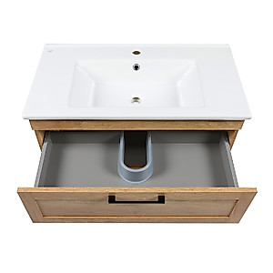 Modern Wall-Mounted Bathroom Vanity with Washbasin | Palm Beach Teak Natural Collection | Non-Toxic Fire-Resistant MDF-68 (34+34)-Omega Collection 40"