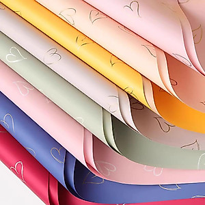 MLSG 20 Sheet Solid Color Heart Wrapping Paper - Waterproof Floral Bouquet Wrapping Paper, Florist Supplies Packaging Paper for Wedding Birthday Gift Wrap Paper (Black Gold)