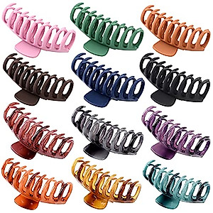 12 PCS Square Hair Clips for Women,4.3 Inch Large Rectangle Hair Claw Clips for Women Thin Thick Curly Hair, Big Matte Banana Clips,Strong Hold jaw clips,Multicolor 1 (Jelly)