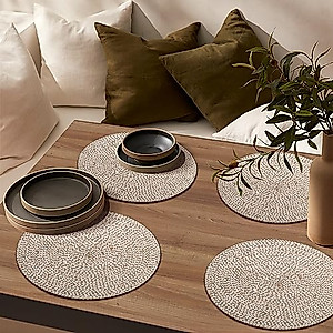 Hausattire Jute Braided Placemats 14 Inches Round - Off White, Farmhouse Reversible Woven Mats for Kitchen & Dining Table, Perfect for Indoor & Outdoor Use - (Set of 4)