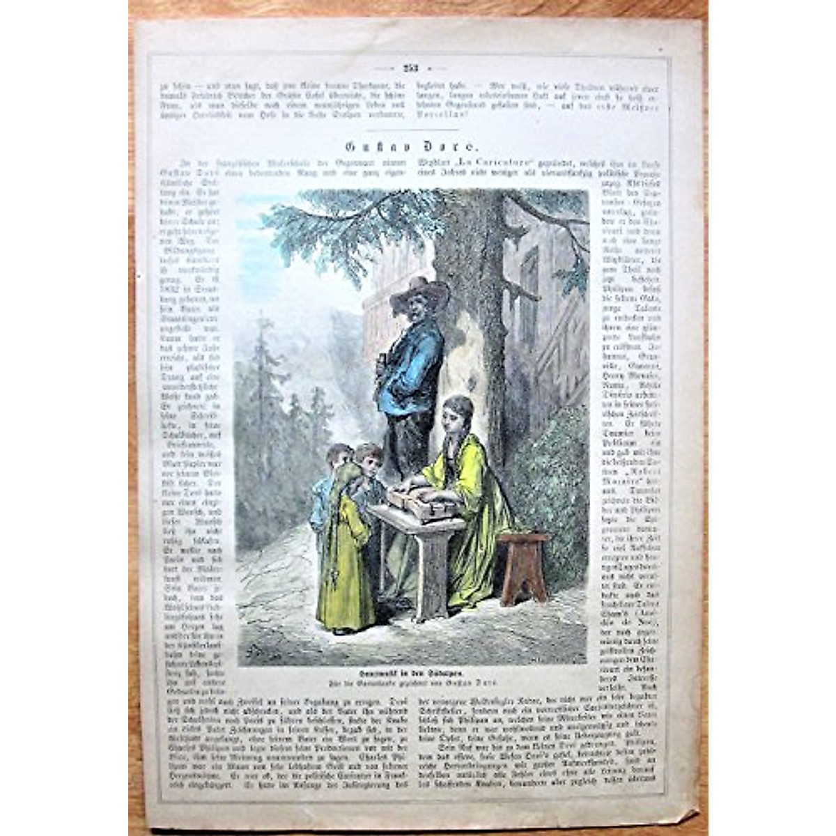 Antique Steel Engraving: Children Playing Musical Instrument