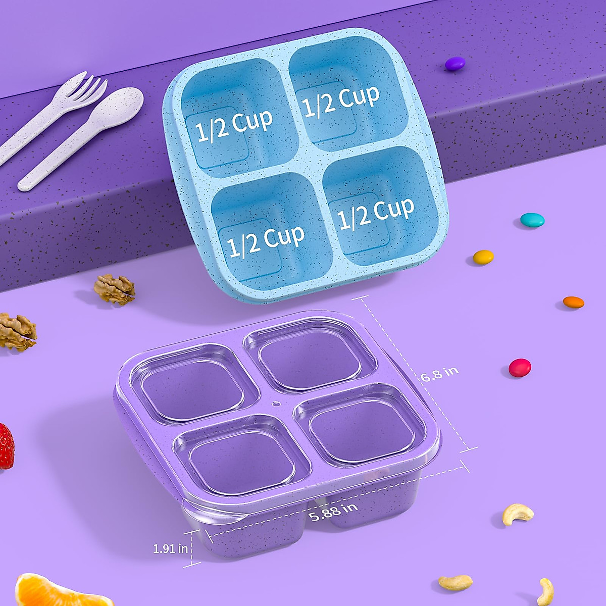 Bento Snack Containers(4 Pack), 4-Compartment Meal Prep Containers Reusable, Snackle Box Container for Kids and Adults,Divided Lunchable Container Food Storage Containers for School, Work, Travel