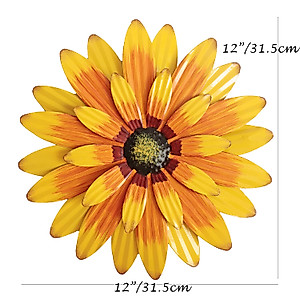 Kunjocy Metal Flower Wall Art Decor Retro Iron Sunflower Sculpture Garden Hanging Decoration for Home Yard Indoor Outdoor (Yellow)