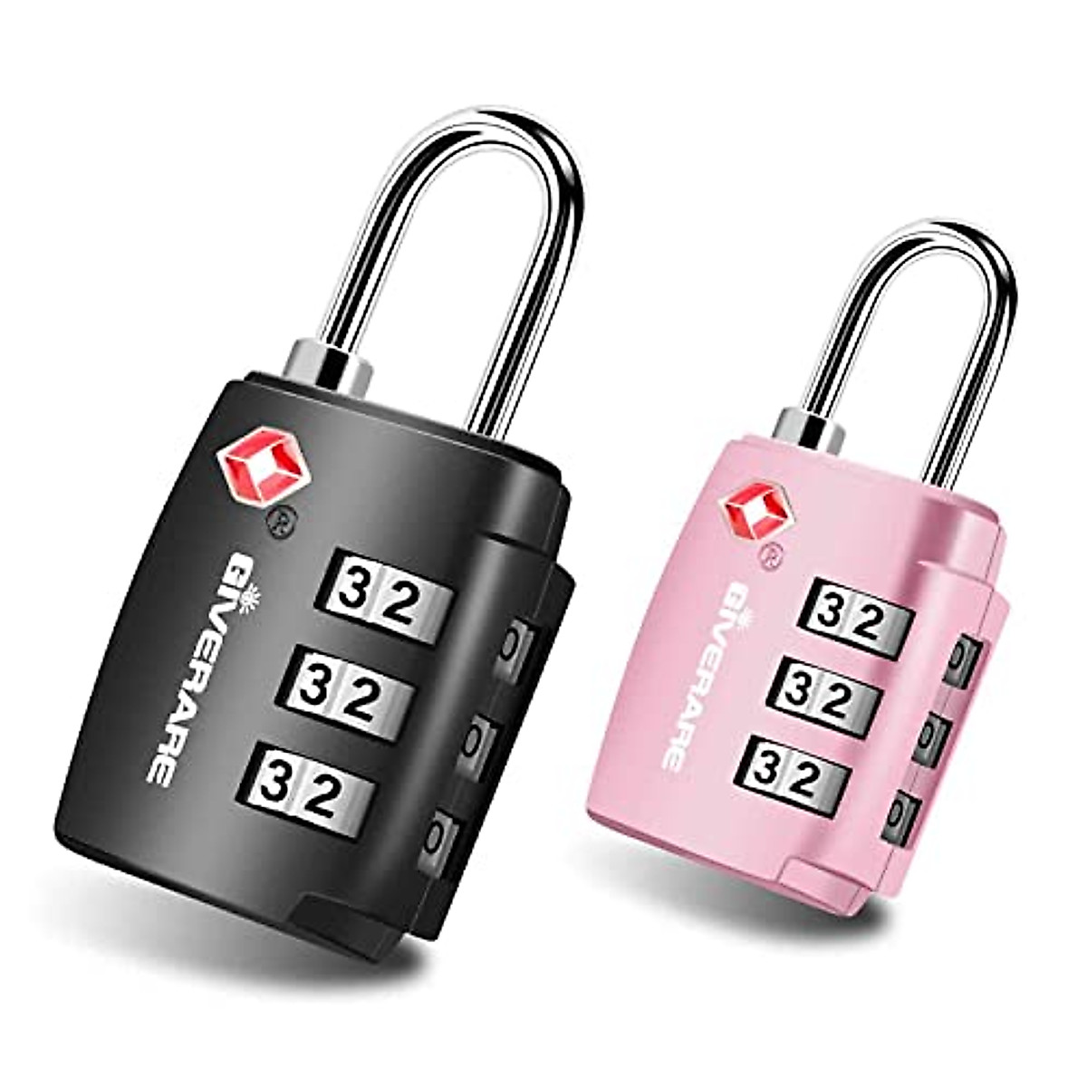 2 Pack TSA Approved Travel Luggage Locks, Combination Lock Alloy Body, Keyless 3-Digit Padlocks, Travel Sentry Accepted Compatible Padlock for Gym Locker, Golf Bag Case, Backpack, Black-by GIVERARE