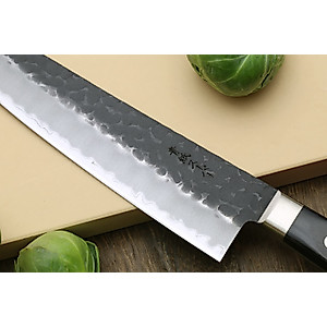 Yoshihiro Kurouchi Super Blue Steel Stainless Clad Santoku Multipurpose Chef Knife (7" (180mm) & Saya, Black Pakkawood Handle)