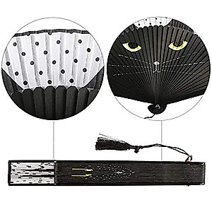 bifofo Handheld Fan, Cartoon Cat Folding Silk Fan Handheld Fan, Men Women Silk Folding Fan with Bamboo Frames and Elegant Tassel for Dancing Cosplay Wedding Party Props Decoration (Cartoon Cat)
