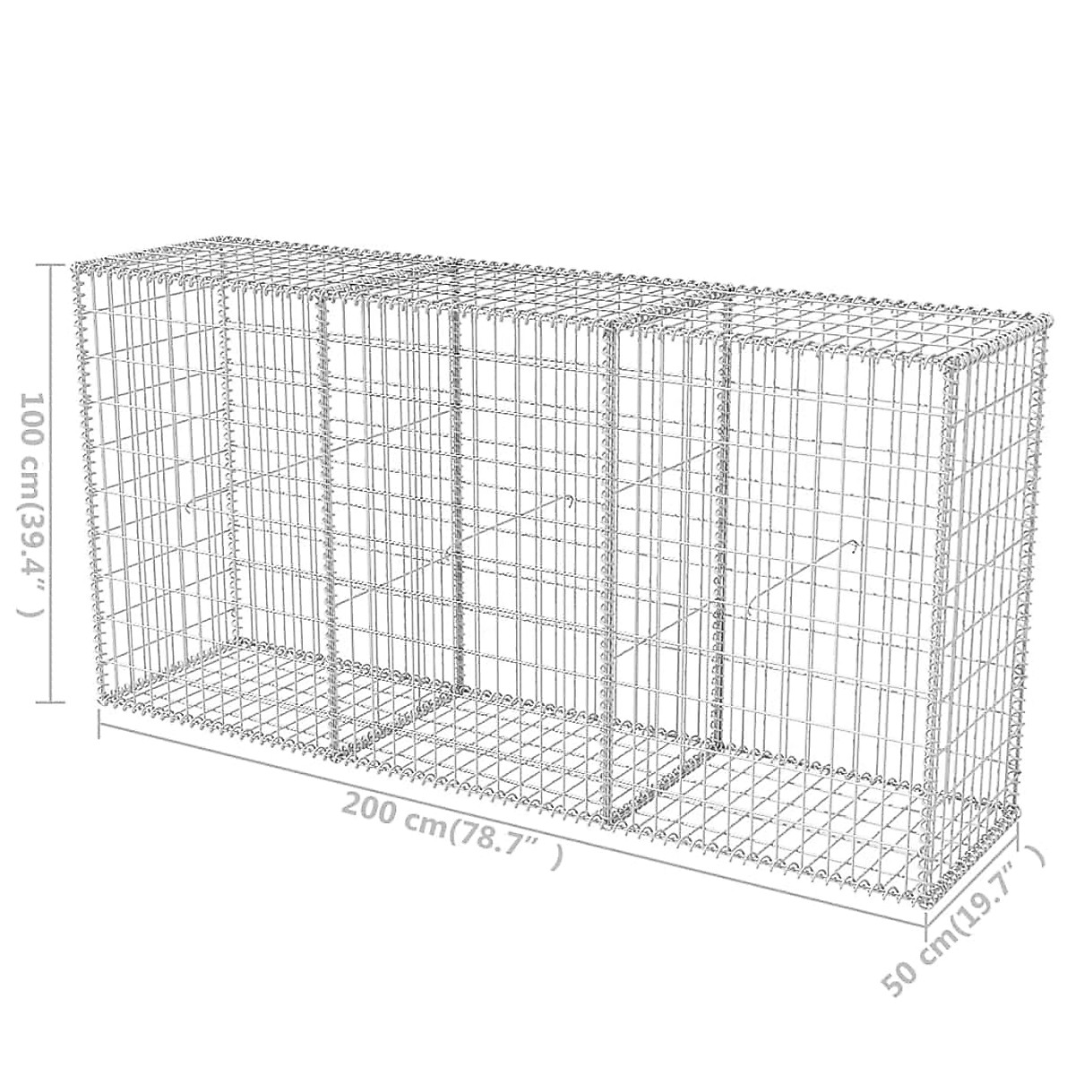 GOLINPEILO Fence Panel Outdoor Privacy Fence Screen Gabion Basket for Retaining Wall Block Gabion Cages Outdoor Decorative Fences Fencing for Yard, Silver Galvanized Steel 78.7"x19.7"x39.4" -AA