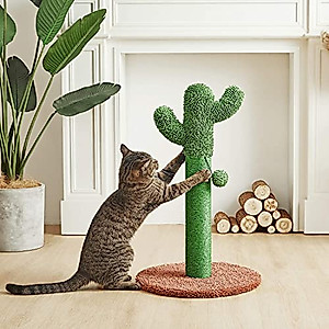 Catinsider 25.6" Cactus Cat Scratching Post with Dangling Ball for Cats Brown