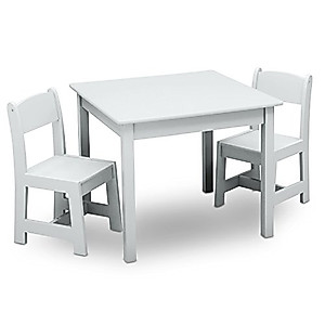 Delta Children MySize Kids Wood Table and Chair Set (2 Chairs Included) - Ideal for Arts & Crafts, Snack Time, & More - Greenguard Gold Certified, Bianca White, 3 Piece Set