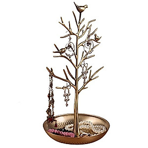 INVIKTUS Silver Birds Tree Jewelry Stand Display Earring Necklace Holder Organizer Rack Tower