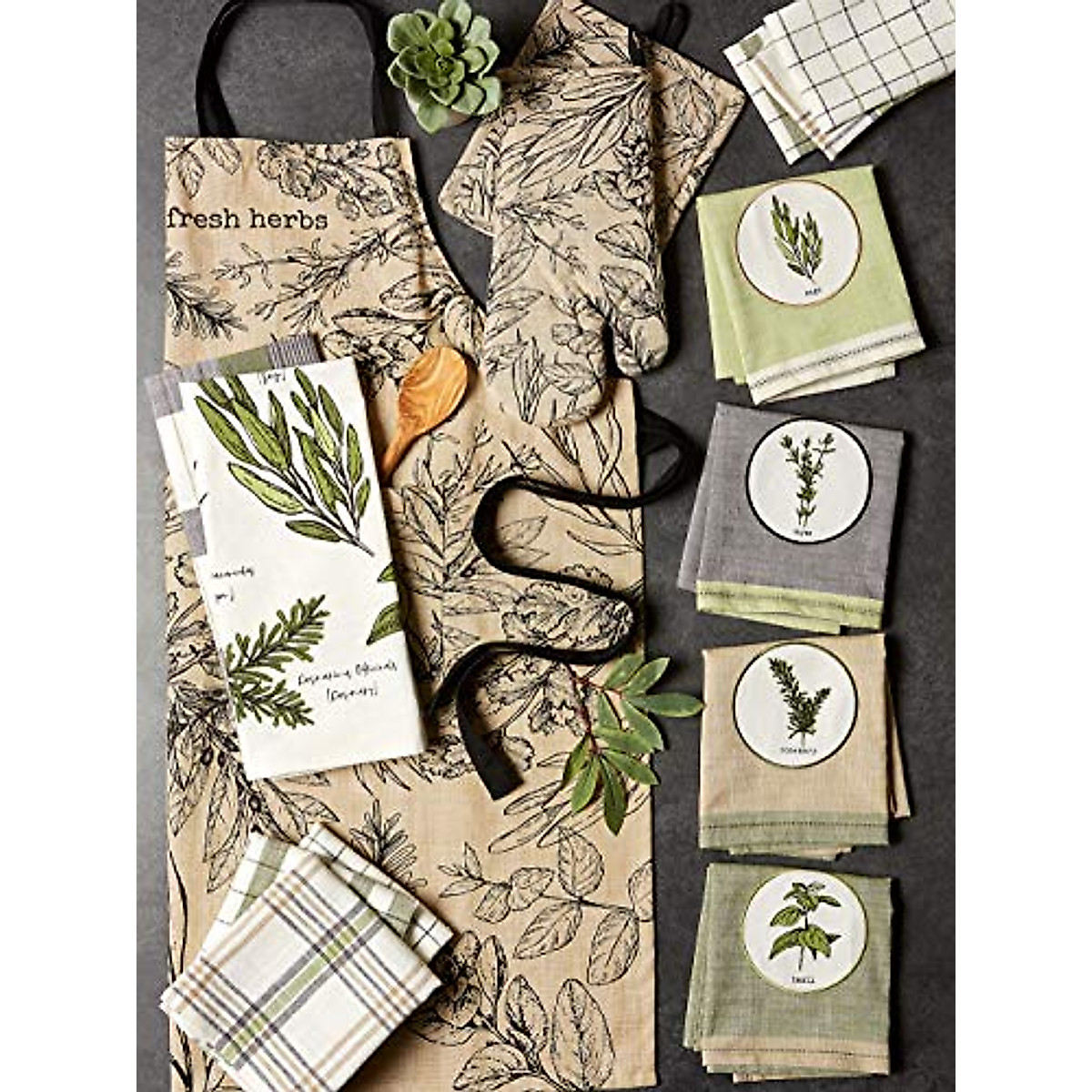 DII Garden Fresh Herbs Kitchen Collection, Chef's Apron, Natural Greenery