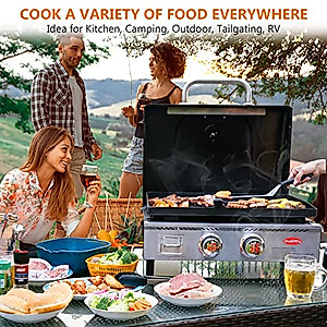 Hisencn Portable Griddle for Outdoor, Tabletop, Countertop, Kitchen, Tailgating, RV - Nonstick Camping Griddle 348 sq. in. 24000 BTUs Griddle for Gas Grill, 22 Inch with Hood, with Carry Bag