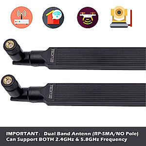 TECHTOO WiFi Antenna Dual Band 9 dBi 2.4/5.8GHz for Router AP - Security IP Camera - USB Card Adapter - PCI PCIe Cards - Range Extender - PC Desktop - Drone - PS4 Build (2.4/5.8GHz RP-SMA 2-Pack)