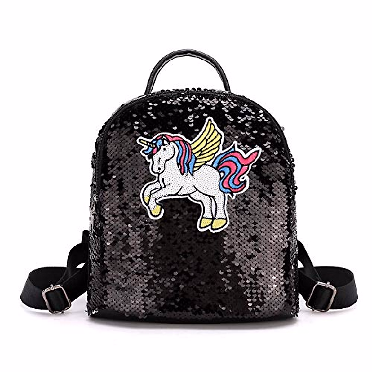sikiwind Glitter Sequins Backpack Girls Cartoon Travel Colorful Shoulder Bag (Black)