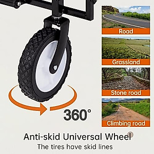 Utility Wagon Outdoor Collapsible Folding Wagon Cart, Portable Garden Cart - Heavy Duty Beach Cart with Adjustable Handles, All-Terrain Wheels and Cup Holders for Garden, Camping, Park Picnic (White)