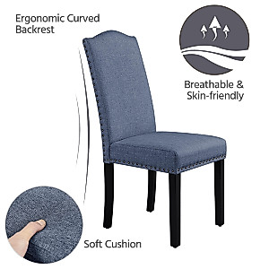 Yaheetech 6pcs Dining Chairs Fabric Upholstered Chair Kitchen Parson Chair with Nailhead Trim and Solid Wood Legs for Home Kitchen and Restaurant, Blue