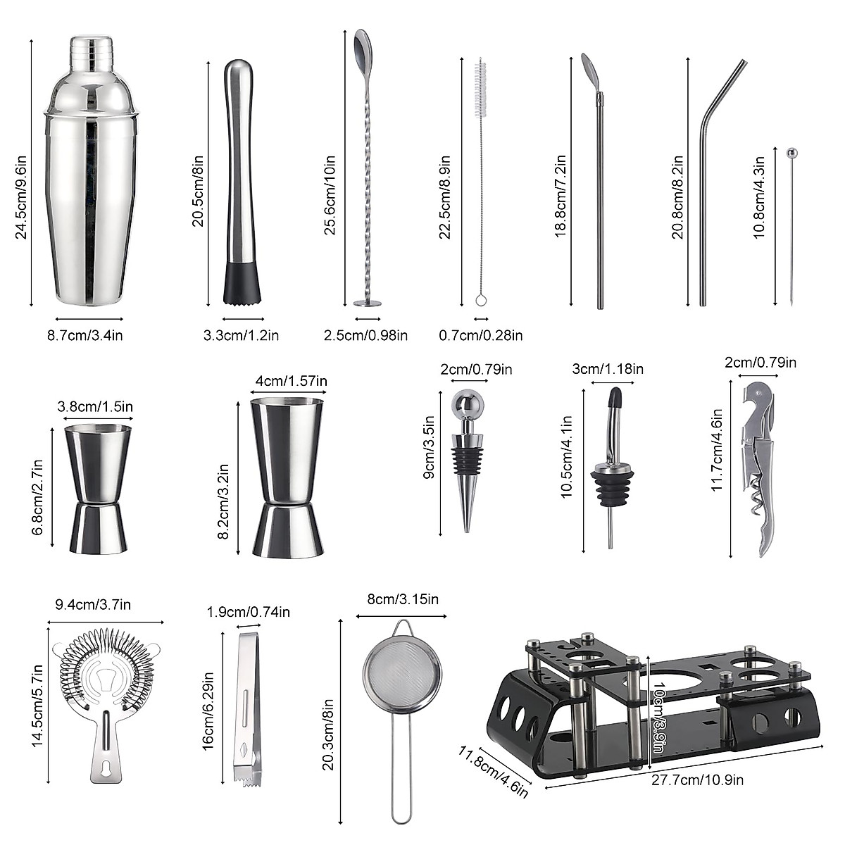 CKductpro 41-Piece Boston Bartender Kit,Cocktail Shaker Stainless Steel Bar Set,360 ° Rotating Display Stand,Strainer,Jigger,Mixing Spoon,Stainless Steel Gift Sets