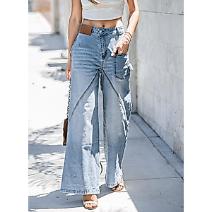 Astylish Boyfriend Jeans for Women High Waisted Baggy Boyfriend Wide Leg Flare Denim Cargo Pants Sky Blue Size 6