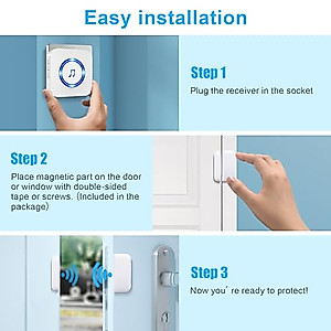 SanJie Door Chime, Door Open Contact Sensor Alarm for Business/Store/Home/Office When Entering, with 600 FT Range,55 Chimes 5 Adjustable Volume 2 Receivers +2 Sensors
