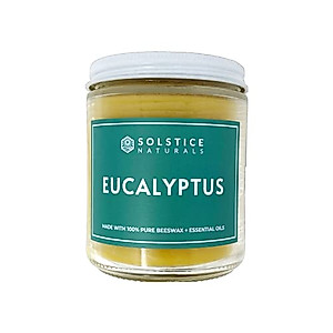Solstice Naturals - Eucalyptus 100% Pure Beeswax + Essential Oil Aromatherapy Candle, 9 oz. - Sustainably Handmade in the USA - No Soy or Paraffin Wax - No Toxic Scents, Fragrances or Fillers