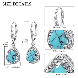 Turquoise Earrings for Women Teen Sterling Silver Leverback Earrings Minimalist Hypoallergenic Earrings for Sensitive Ears Dangle Drop Turquoise Jewelry for Xmas s (CZ-Turquoise)