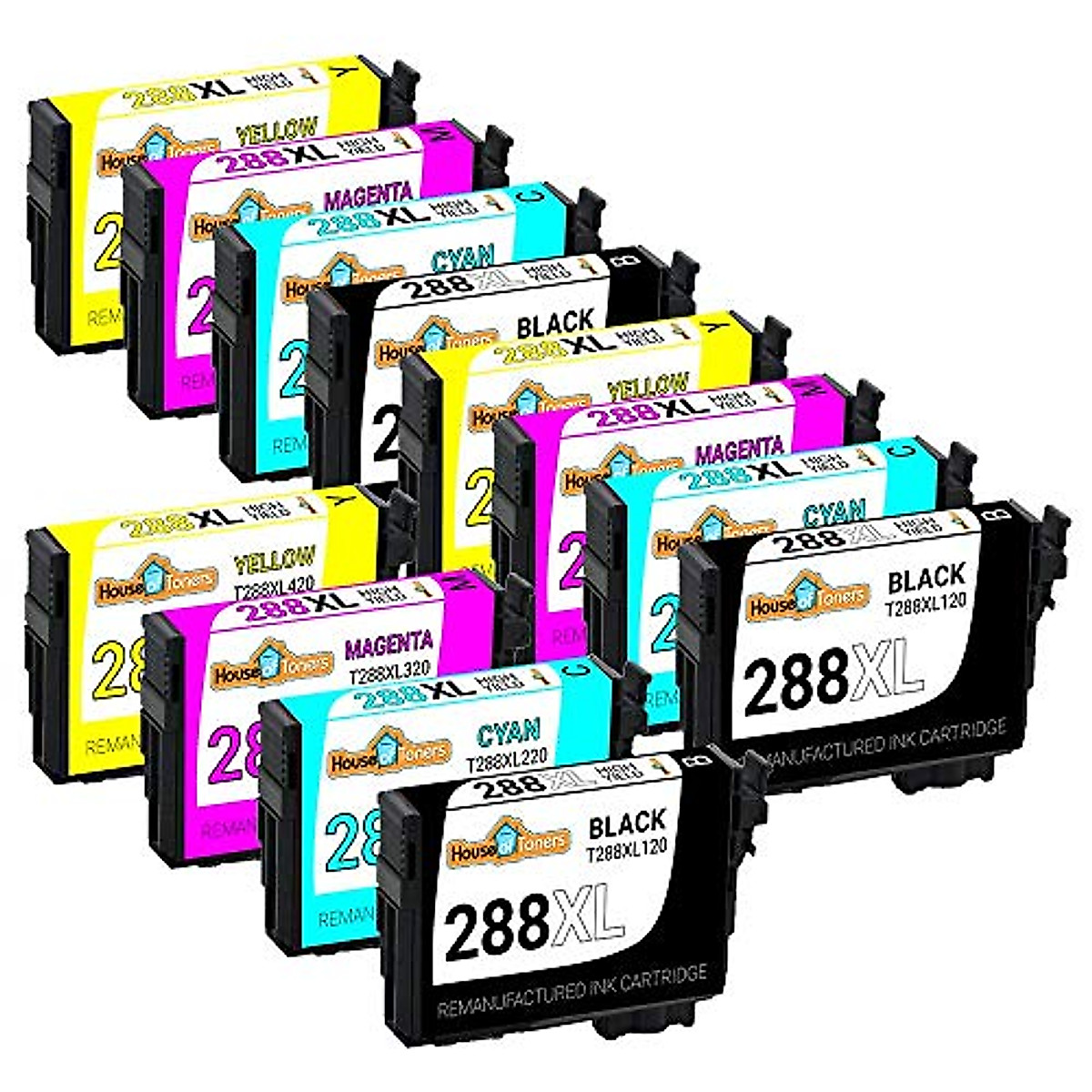 Houseoftoners Remanufactured Ink Cartridge Replacement for Epson 288 XL 288XL for Expression XP-330 XP-340 XP-430 XP-434 XP-440 XP-446 (3B/3C/3M/3Y, 12PK)