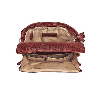 Gun Toten Mamas Tooled Cowhide Handbag, Black Cherry, One Size