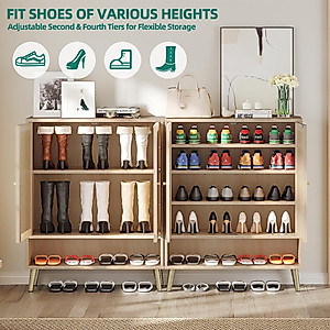 YITAHOME Rattan Shoe Cabinet with Doors, 5-Tier Shoe Storage Cabinet for Entryway, Shoe Rack Organizer Cabinet for Entryway/Hallway/Closet