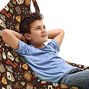 Ambesonne Poker Lounger Chair Bag, Hand Drawn Like Casino and Gambling Related Repetitive Objects Pattern, High Capacity Storage with Handle Container, Lounger Size, Dark Rosewood Multicolor