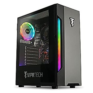 ViprTech Whiteout Gaming PC Desktop Computer - AMD Ryzen 5 5600G (12-Core 4.4Ghz), AMD Radeon RX Vega 7 Graphics, 16GB DDR4 RAM, 128GB NVMe SSD, 1TB HDD, WiFi, RGB, Win 10 Pro, Warranty, Black