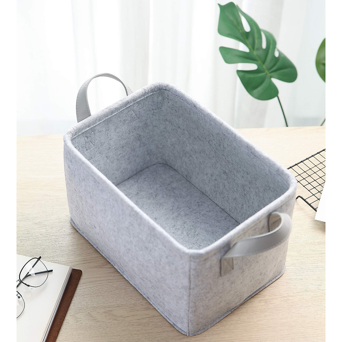 Minoisome Collapsible Storage Basket with Carry Handles Felt Fabric Storage Bin Durable Organizer for Gift Toys Shoes Clothes Towels Nursery Home Laundry Office Decorative Organizing Box(Light Grey)