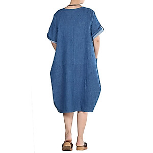 Minibee Women's Ruffle Oversize Casual Midi Dresses with Pockets (3XL, Denim Blue)